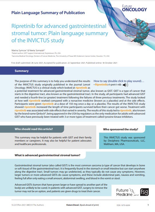 Ripretinib for advanced gastrointestinal stromal tumor: Plain language ...