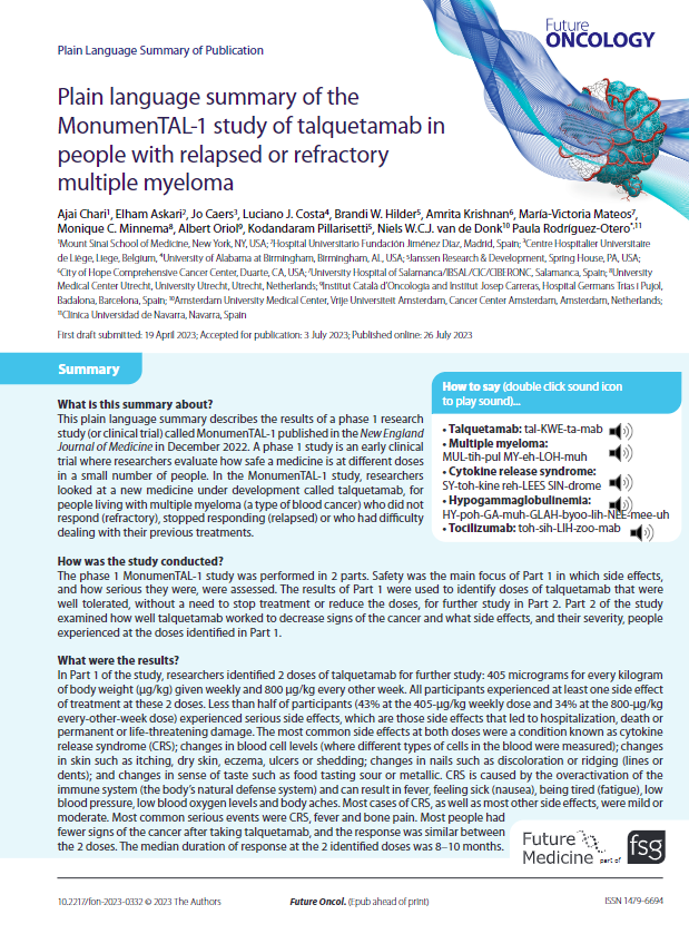 Talquetamab in people with relapsed or refractory multiple myeloma