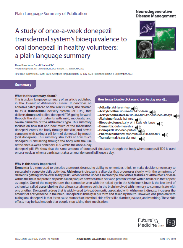 Comparing the donepezil transdermal system to oral donepezil